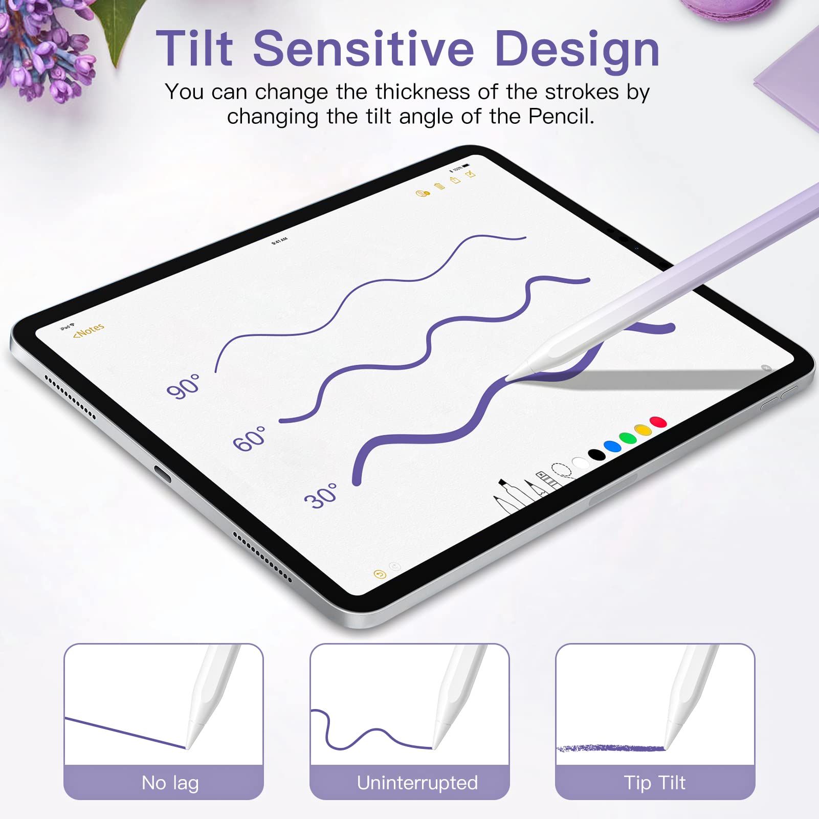 iPad Pencil 2nd Generation with Magnetic Wireless Charging,GOOJODOQ GD13 Stylus Pen for iPad with Tilt Palm Rejection for Apple iPad Pro (11/12.9 Inch),iPad Air 4th/5th Gen,iPad Mini 6th Gen,Purple