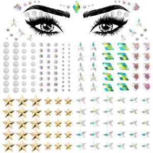 oiiki 4 sheets star face eye stickers, star jewelry eye body sticker, acrylic crystal face gems, festival halloween pearls hearts face makeup stickers, 4 styles rhinestone tattoos for women, girls