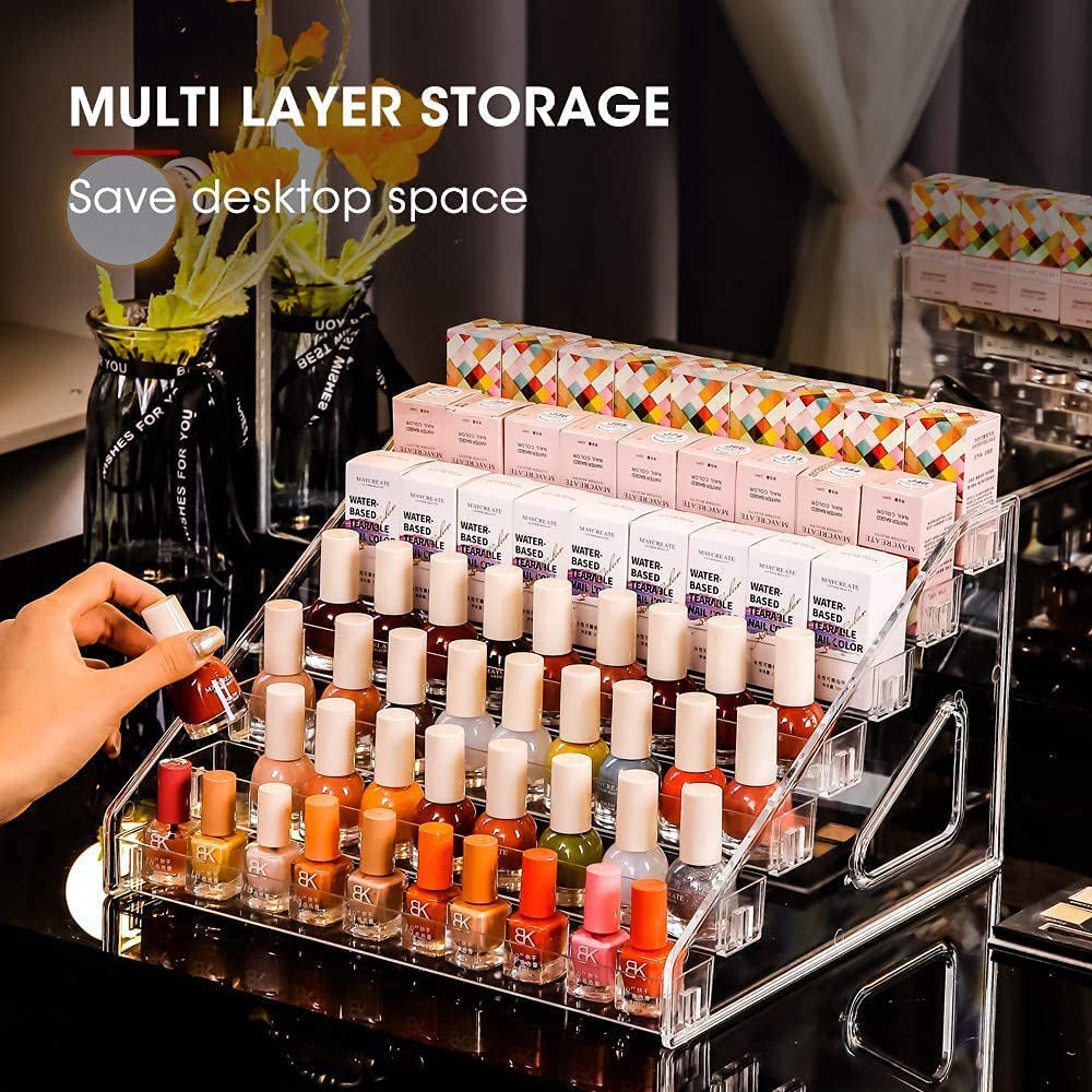 YIEZI Nail Polish Organizer 84 Bottles of 7 Layers Sunglass Organizer Acrylic Display Rack Eyeglasses Storage Essential Oils Holder Makeup Organizer No Tool Needed Assembly, Clear (2 Pack)