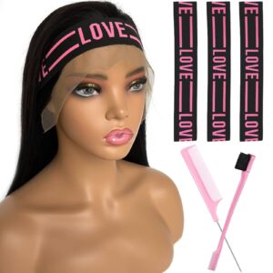 iraatraa wig band and lace melting band set - elastic edge wrap bands to keep lace front wigs in place and lay edges (5 piece set, black pink)