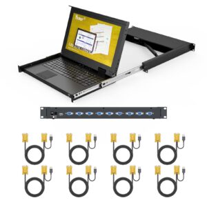 8 port rack mount lcd kvm console, yinker vga kvm switch with 15.6 inch lcd monitor, fit 1u 19" rack 600mm-deep network server cabinet w/keyboard touchpad drawer kvm cables