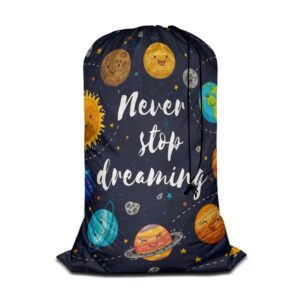 swono large capacity laundry hamper basket solar system cartoon planets quotes never stop dreaming storage baskets for bedroom, bathroom, dorm, dining room, oxford cloth 28x40 inch