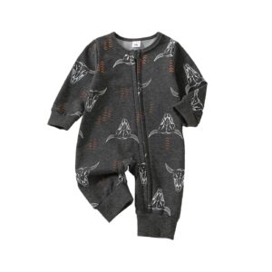 omkzanbi western baby boy clothes newborn cowboy jumpsuit cow printed onesie long sleeve bodysuit fall winter outfit (western onesie cow printed, 0-3 months)