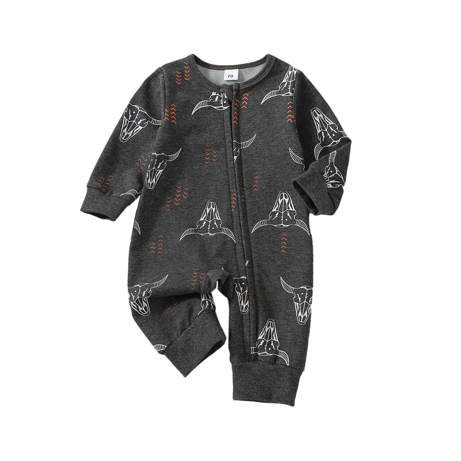 Omkzanbi Western Baby Boy Clothes Newborn Cowboy Jumpsuit Cow Printed Onesie Long Sleeve Bodysuit Fall Winter Outfit (Western Onesie Cow Printed, 0-3 Months)