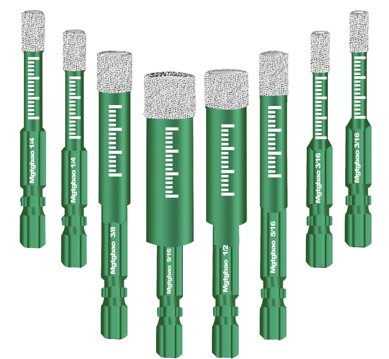 Mgtgbao 8PCS Green Dry Diamond Drill Bits Set, Core Drill bit for Granite Marble Tile Ceramic Stone Glass Diamond Hole Saw Kit with 3/16,1/4, 5/16, 3/8, 1/2, 9/16