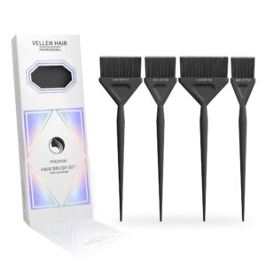 vellen hair color brush set, 4 different sizes for smooth application, perfect for hair coloring and balayage, reusable and washable (black)