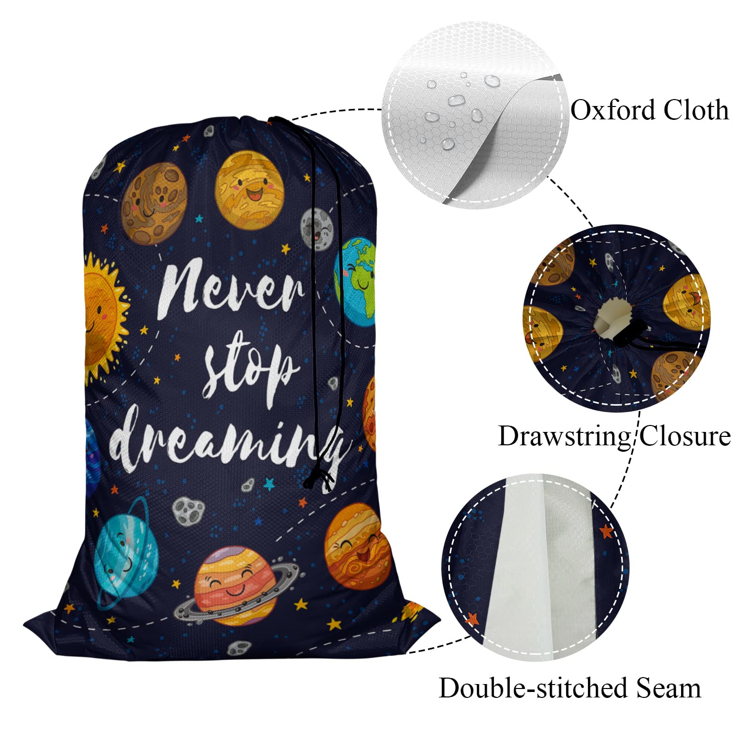 Swono Large Capacity Laundry Hamper Basket Solar System Cartoon Planets Quotes Never Stop Dreaming Storage Baskets for Bedroom, Bathroom, Dorm, Dining Room, Oxford Cloth 28x40 Inch