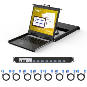 yinker 8 port vga kvm switch, 1u rack mount kvm with 19" lcd monitor keyboard touchpad drawer + kvm cables, 1280x1024 lcd kvm console for 19" rack