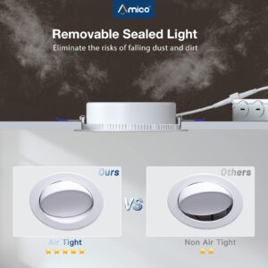 Amico 12 Pack 6 Inch 5CCT Gimbal LED Recessed Lighting, Directional Adjustable Ceiling Downlight, Angled Dimmable Canless Light with Jbox, 2700K-5000K Selectable, 15W=100W 1100LM, ETL&FCC