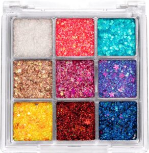 glitter eyeshadow palette makeup 9 colors body glitter glue gel palette colorful shimmer sparkle eyeshadow long lasting highly pigmented waterproof professional glitter eyeshadow rainbow face paint