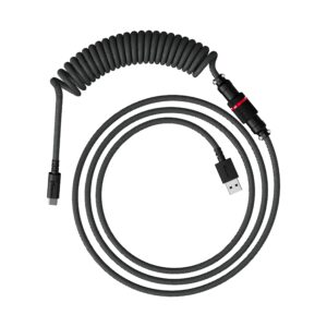 hyperx coiled cable - durable coiled cable, stylish design, 5-pin aviator connector, usb-c to usb-a - grey/black