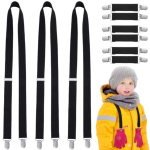 dingion 9 pcs glove clips for kids adjustable mitten clips elastic winter hat glove clips stainless steel mitten holder clips for toddler kids, black