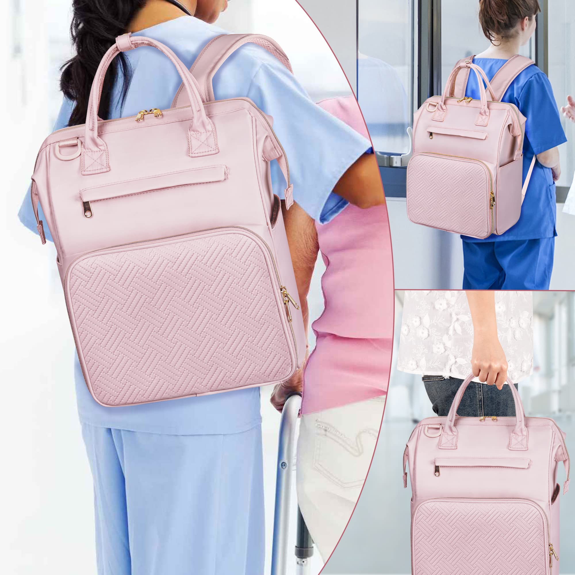 Fasrom Nurse Backpack with Padded Laptop Sleeve for Medical Supplies Storage, Nursing Clinical Work Bag for Women Nurses, Nursing Students, Health Professionals, Pink (Empty Bag Only)