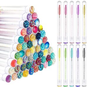 200 pieces mascara wand tube set 100 pcs lash spoolies for eyelash extensions 100 pcs diamond empty mascara brush disposable colorful eyebrow applicator makeup tool, mix color (lovely)