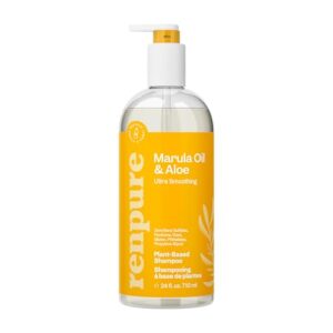 renpure plant based marula oil and aloe ultra smoothing shampoo - ideal for dry, frizzy hair - leaves hair hydrated - rids hair of grime - paraben free - recyclable, pump bottle design - 24 fl oz