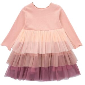 agqt baby girls tulle tutu dress long sleeve multi-layer lace dress knit round neck casual dress christmas fall winter party dresses pink-colorful size 18-24 months