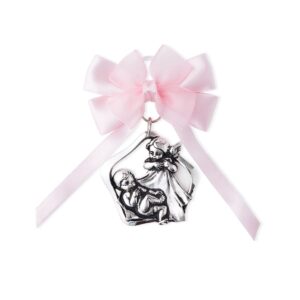 guardian angel crib medal with satin ribbon. perfect baptism gifts for babies, christening gifts for babies, baby shower and baby nursery wall decor. (rose)