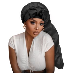 satin silk bonnet hair cap: long bonnets with elastic tie band adjustable straps jumbo size sleep for sleeping comfortable - stretchy tie band bonnets for women long braid curly hair no slip-off