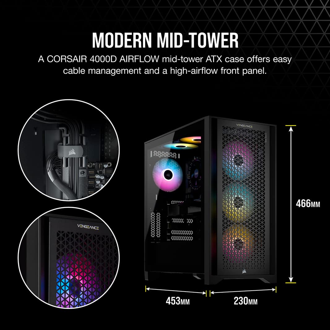 Corsair Vengeance i7300 Series Gaming PC - Air Cooled Intel Core™ i5 12600K CPU - NVIDIA GeForce RTX™ 3060Ti Graphics - 16GB Vengeance DDR4 3200MHz Memory, 1TB M.2 NVMe SSD - Black