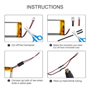 KBT 3.7V 300mAh Li-Polymer Battery: 602030 Lipo Rechargeable Lithium-ion Replacement Batteries with PH 1.25 JST Connector, PH2.0/2.54 JST Connector for Replacement-4pack