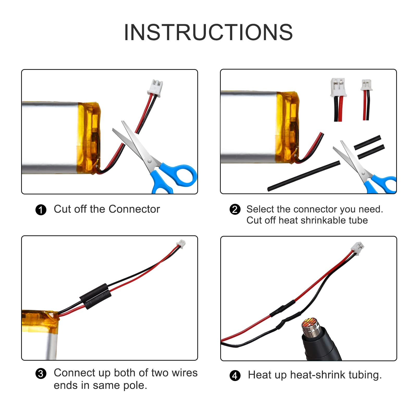 KBT 3.7V 300mAh Li-Polymer Battery: 602030 Lipo Rechargeable Lithium-ion Replacement Batteries with PH 1.25 JST Connector, PH2.0/2.54 JST Connector for Replacement-4pack