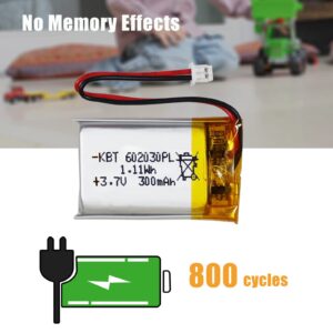 KBT 3.7V 300mAh Li-Polymer Battery: 602030 Lipo Rechargeable Lithium-ion Replacement Batteries with PH 1.25 JST Connector, PH2.0/2.54 JST Connector for Replacement-4pack