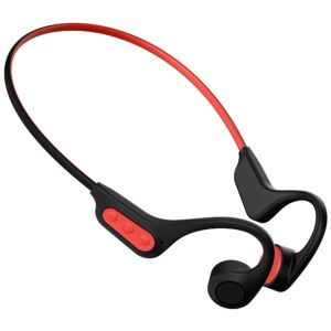 octandra sense bone conduction headphones open ear bluetooth 5.3 sports gaming earbuds ip56 waterproof headset with mic 28g wireless earphones for gym running workout pc tv & phone (x7) (black & red)