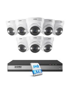 zosi 16ch 4k poe security camera system with person vehicle detection,2 way audio,color night vision,16channel 8mp poe nvr recorder with 4tb hdd,8pcs 5mp indoor outdoor ip cameras,for 24/7 recording