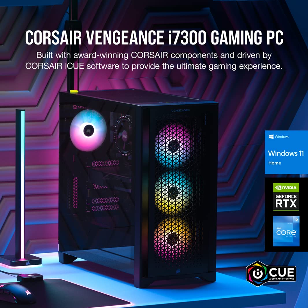 Corsair Vengeance i7300 Series Gaming PC - Air Cooled Intel Core™ i5 12600K CPU - NVIDIA GeForce RTX™ 3060Ti Graphics - 16GB Vengeance DDR4 3200MHz Memory, 1TB M.2 NVMe SSD - Black