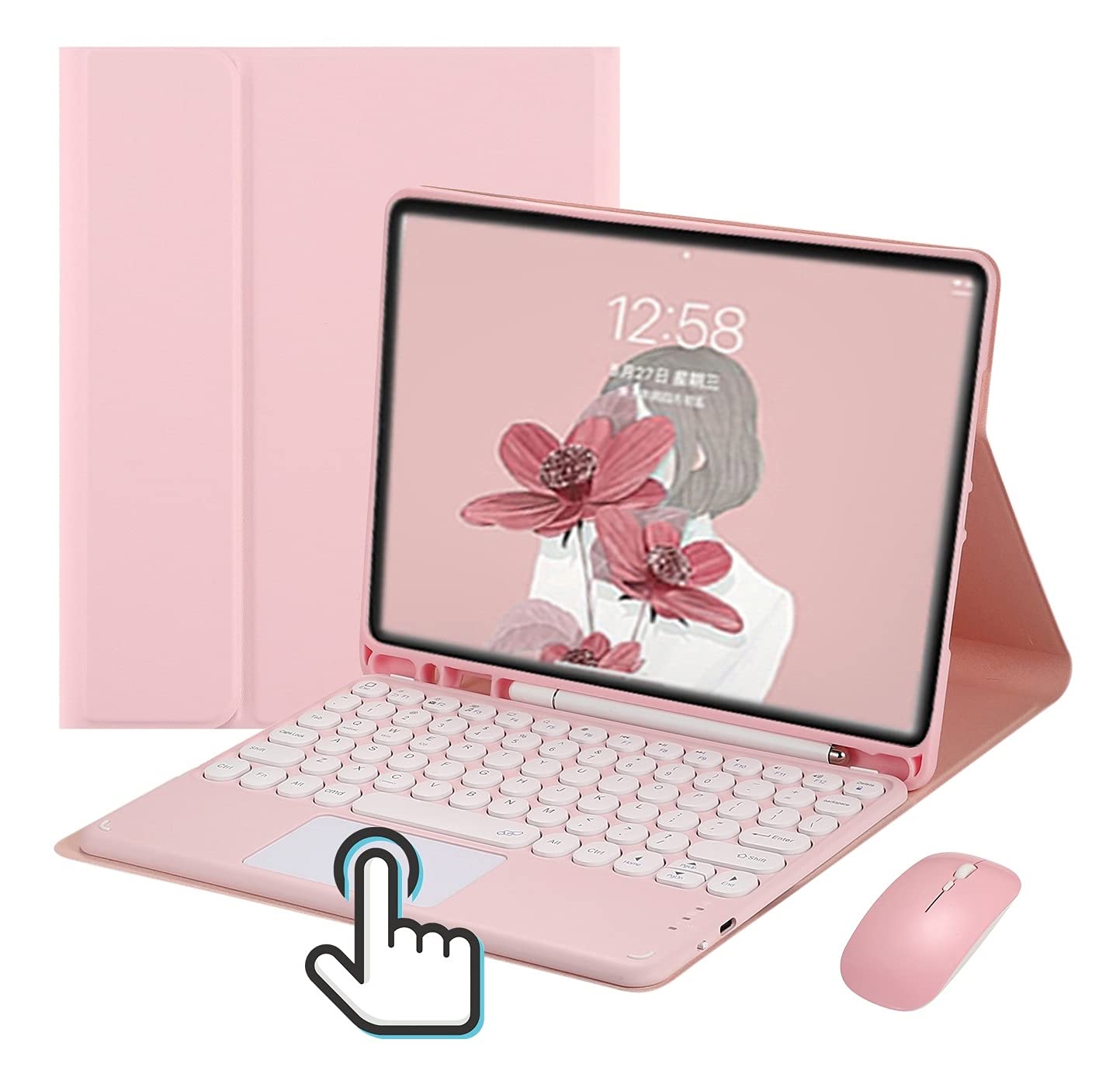 YEEHi iPad 10.9" 10th Generation 2022 Touchpad Keyboard Case Retro Round Key with Mouse Cute Color Keyboard with Trackpad Detachable Touch Keyboard iPad 10 10.9 Cover (Pink)