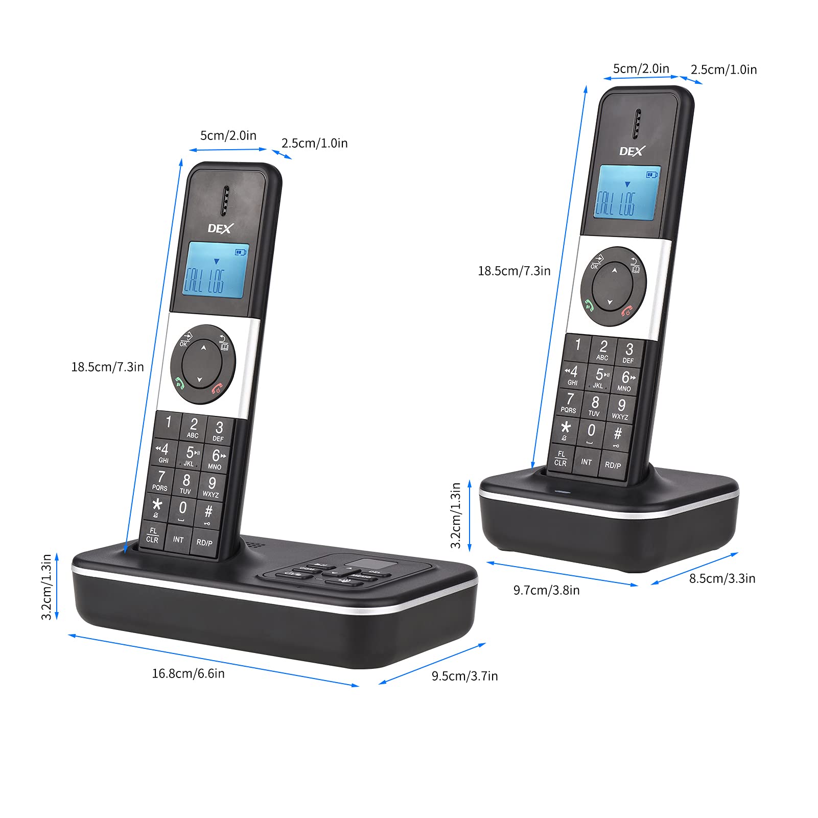 BISOFICE D1002 TAM-D 2-Handset Cordless Phone with Answering Machine Caller ID/Call Waiting 1.6 inch LCD 3 Lines Screen Display Rechargeable Batteries Support 16 Languages for Office Home Conference