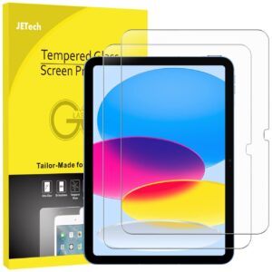 jetech screen protector for ipad 10 (10.9-inch, 2022 model, 10th generation), 9h tempered glass film, hd clear, 2-pack