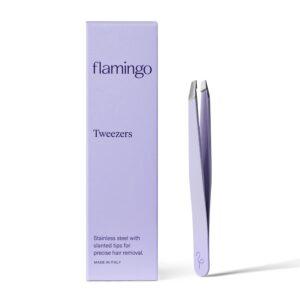 flamingo women’s tweezers - stainless steel slant tip for precision hair removal - lilac