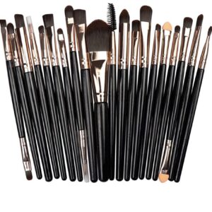 Bynetta Makeup Brushes 20 Pcs Professional Eye Shadow Set Powder Foundation Eyeshadow Eyeliner Lip Cosmetic Brushes with Soft Synthetic Wool (Black)