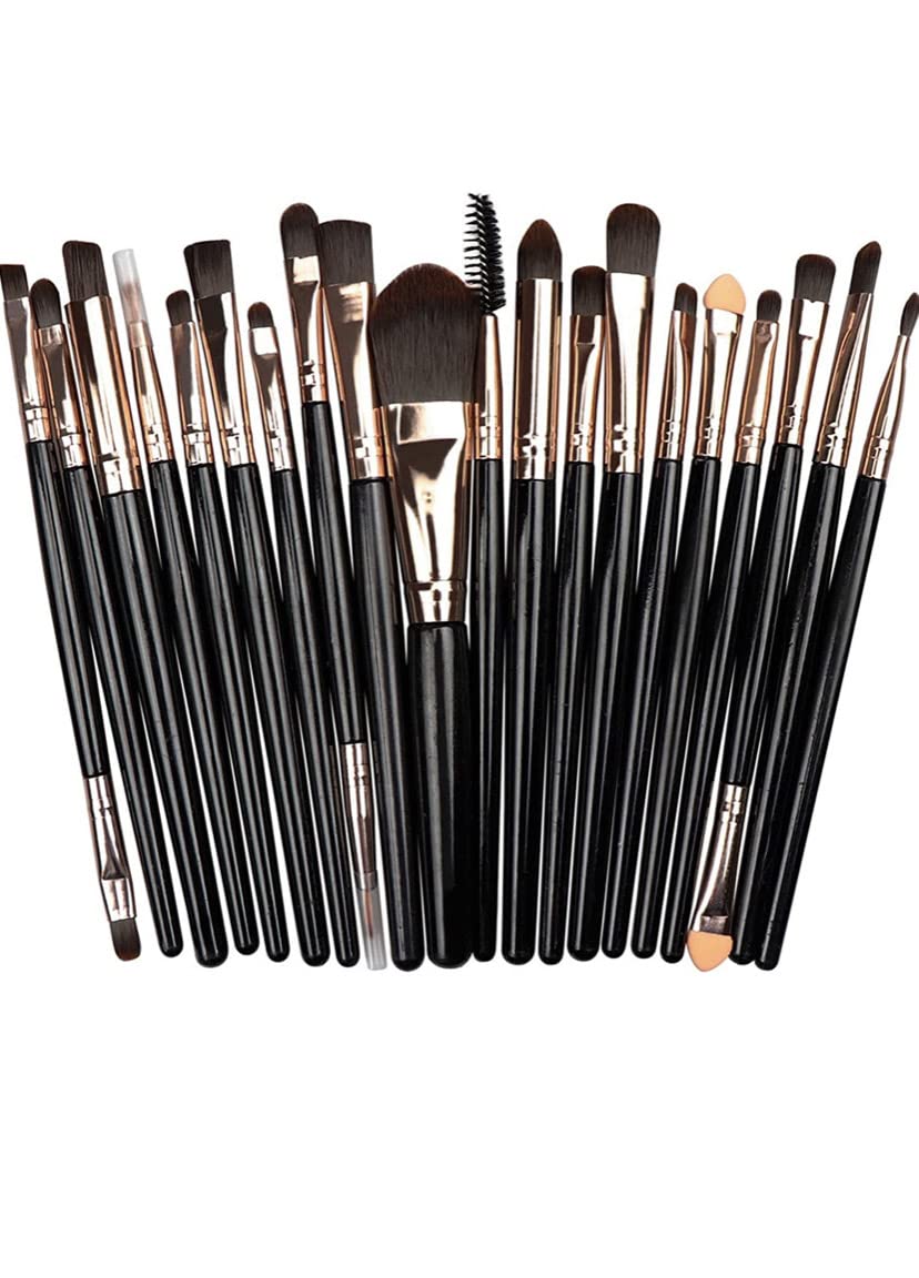 Bynetta Makeup Brushes 20 Pcs Professional Eye Shadow Set Powder Foundation Eyeshadow Eyeliner Lip Cosmetic Brushes with Soft Synthetic Wool (Black)