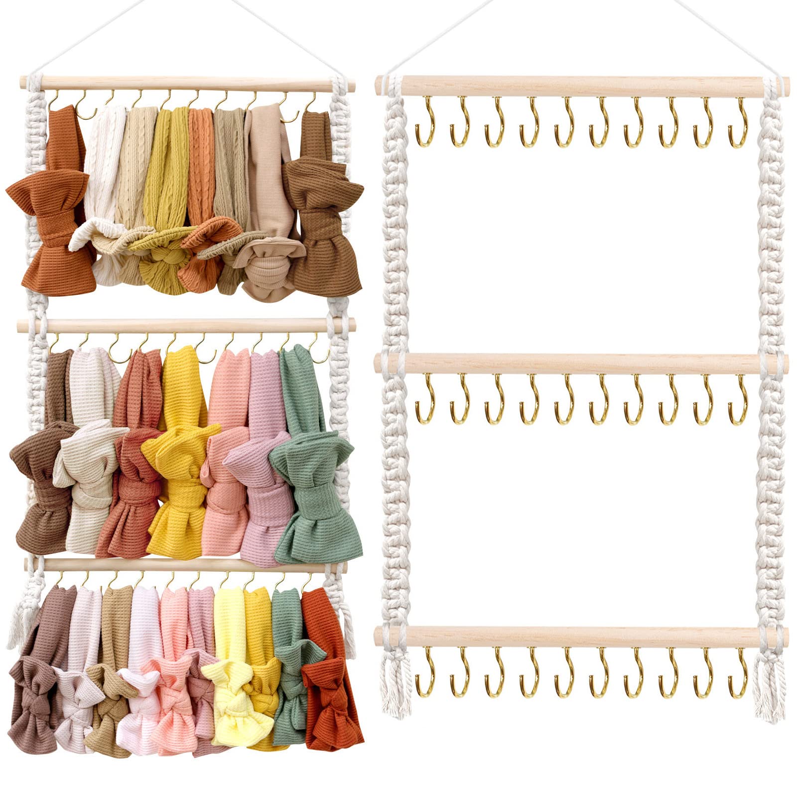 POVETIRE Baby Headband Holder, Hair Bows and Accessories Storage Organizer, Wall Hanging Decor for Nursery Toddler Girls Room (Beige-2)