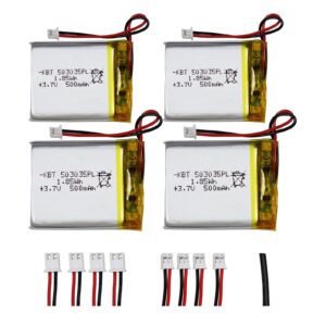 kbt 3.7v 500mah li-polymer battery: 503035 lipo rechargeable lithium-ion replacement batteries with ph 1.25 jst connector, ph2.0/2.54 jst connector for replacement - 4pack