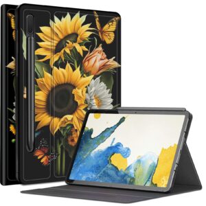 sunflowers butterfly case for samsung galaxy tab s8 (2022) / galaxy tab s7 (2020) 11 inch, multiple viewing angles case with s pen holder auto sleep/wake for galaxy tab s8 2022