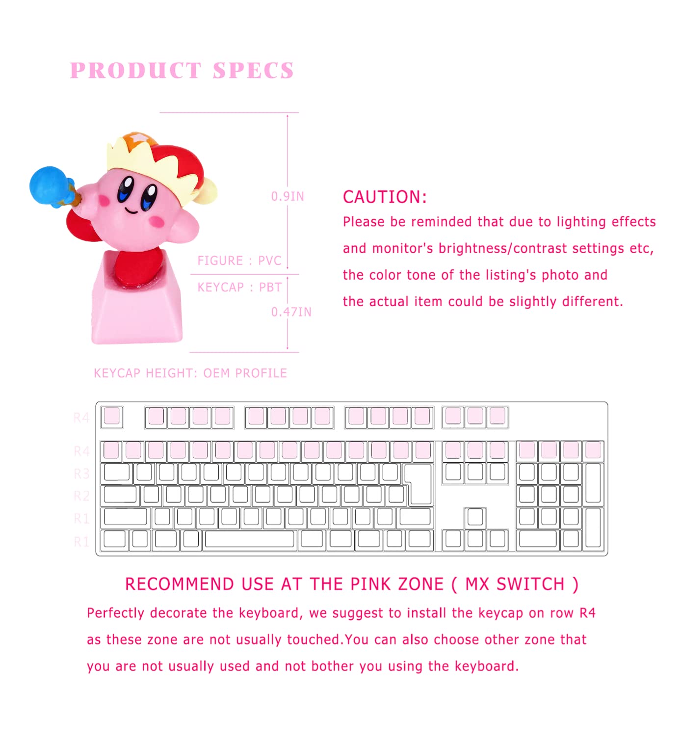 POPKEEY Kirby Keycaps Japanese Anime Pink Key Caps，Compatible with Cherry MX Switches Custom Gaming Mechanical Keyboard (Magic)