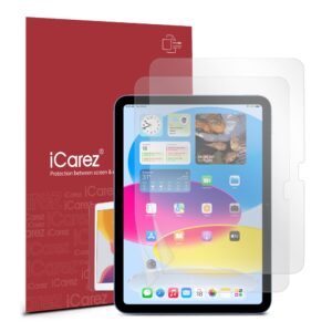 icarez anti-glare matte screen protector for ipad 10, 2-pack reduce fingerprint bubble free with hinge installation (no home button ipad 10th generation 10.9-inch 2022 released)