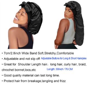 Satin Silk Bonnet Hair Cap: Long Bonnets with Elastic Tie Band Adjustable Straps Jumbo Size Sleep for Sleeping Comfortable - Stretchy Tie Band Bonnets for Women Long Braid Curly Hair No Slip-Off