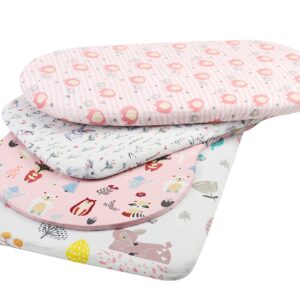 Bassinet Sheets for Baby Boy and Girl, Stretchy Breathable Fitted Sheet Universal for Bassinet Cradle Hourglass Oval Rectangle Pad/Mattress, 4 Pack Deer, Elephant, Rabbit and Squirrel Printing