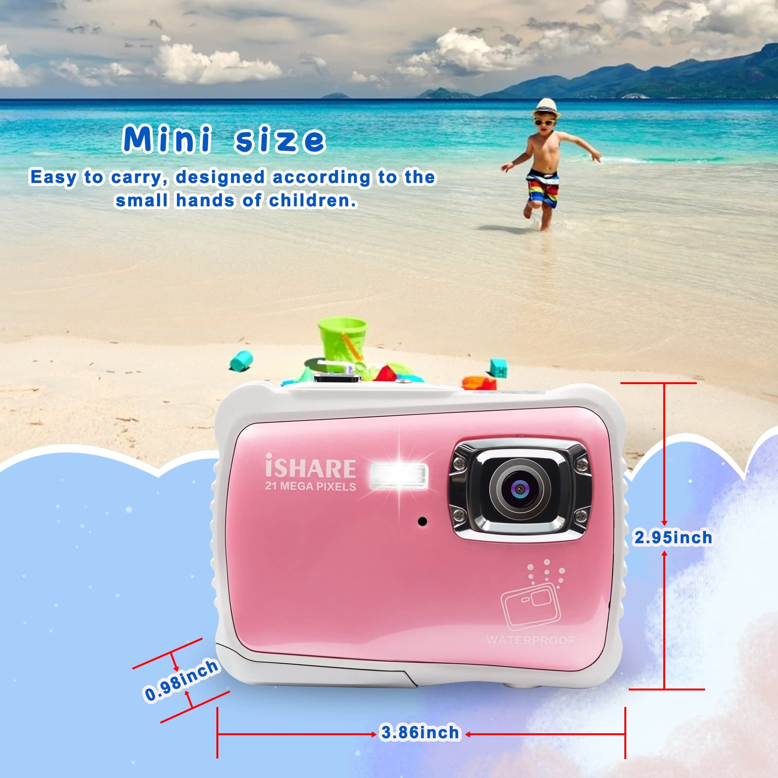 YEEIN 10FT Waterproof Digital Camera for Kids 21MP Underwater Camera with 32G SD Card, 8X Digital Zoom Point and Shoot Camera for Boys and Girls