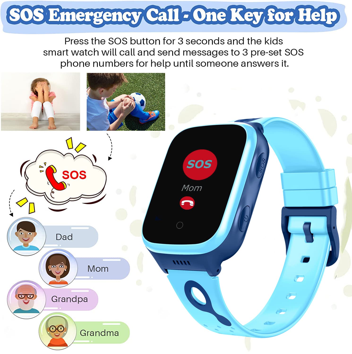 4G Kids Smart Watch for Boys Girls with GPS Video Call SOS Emergency Alarm Voice Message Waterproof Child Tracker Watch Phone Real-Time Tracking Geo-Fence Pedometer Anti-Lost 3-15 Birthday Gifts