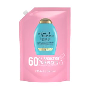 ogx renewing + argan oil of morocco shampoo refill pouch for strong healthy-looking hair, 36 fl oz