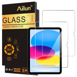 ailun 2 pack screen protector for ipad 10th generation 10.9 inch display 2022 tempered glass [face id & apple pencil compatible] ultra sensitive case friendly [2 pack]