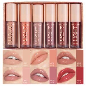 bangfeng 6pcs lip oil light lipgloss set, moisturizing hydrating lip glow oil lip gloss kit high shine lip plumping glass finish lip gloss liquid lipstick for women (set b)