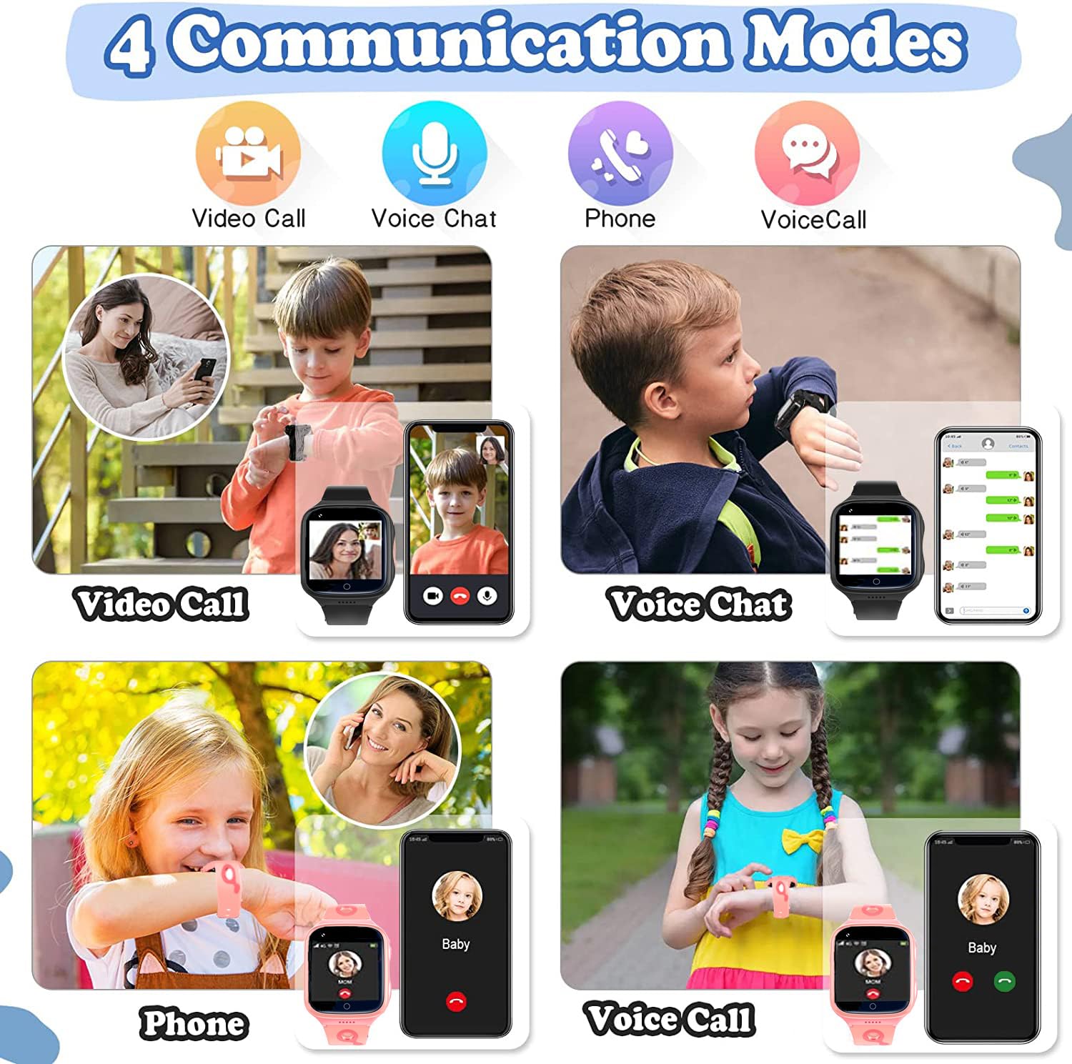 4G Kids Smart Watch for Boys Girls with GPS Video Call SOS Emergency Alarm Voice Message Waterproof Child Tracker Watch Phone Real-Time Tracking Geo-Fence Pedometer Anti-Lost 3-15 Birthday Gifts