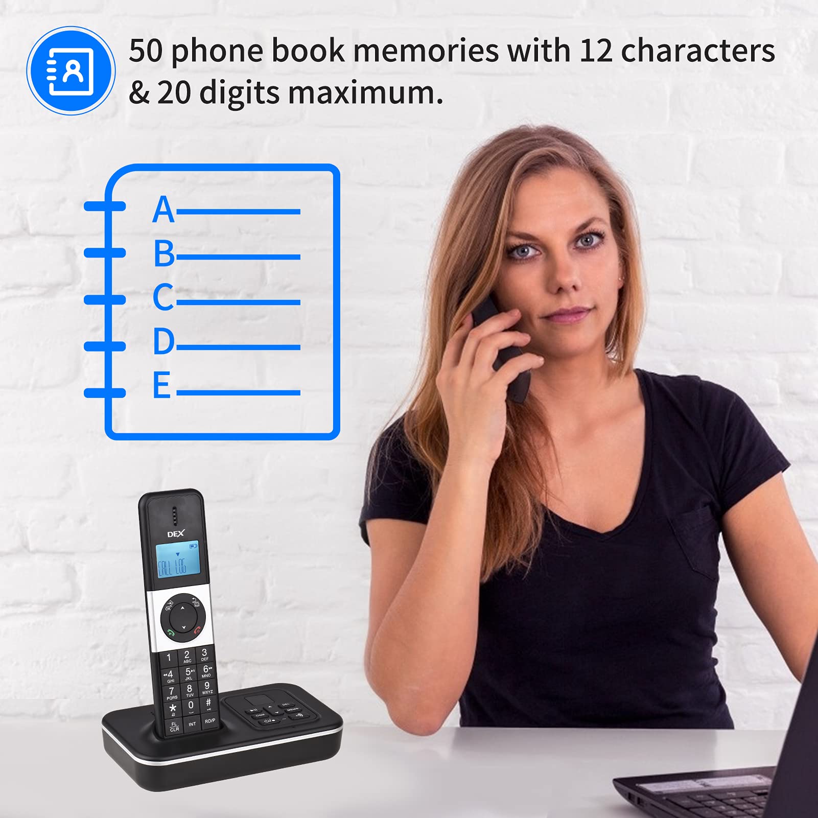 BISOFICE D1002 TAM-D 2-Handset Cordless Phone with Answering Machine Caller ID/Call Waiting 1.6 inch LCD 3 Lines Screen Display Rechargeable Batteries Support 16 Languages for Office Home Conference