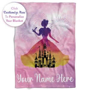 Personalized Princess Blanket for Girls - Ships Next Day, USA Made, Warm, Cozy, Soft Throw for Travel - Pink Room Decor - Plush Fleece or Sherpa Blanket with Custom Name (Fleece - 50x60)